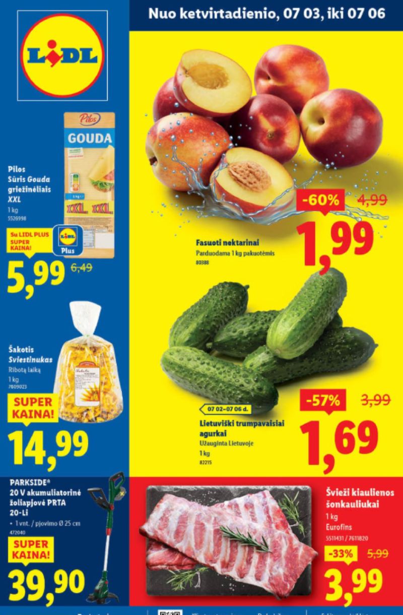 LIDL: Nektarinai – 60 %, MAXIMA: Aliejui – 50 %. IKI – 27 savaitės (2025.07.03–07.06) geriausios ...